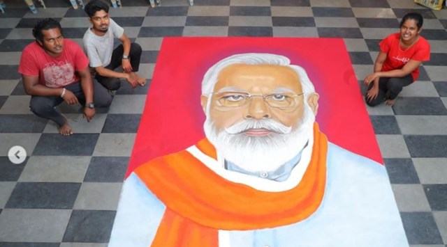 Artists create 12-ft long rangoli of PM Narendra Modi on his 72nd ...
