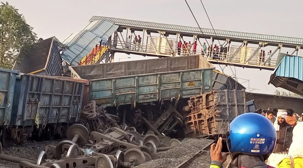 Two dead as goods train derails, rams into passenger waiting hall at ...