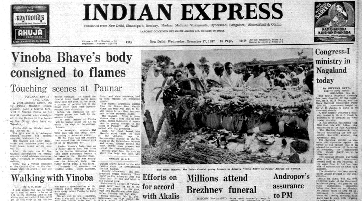 November 17, 1982, Forty Years Ago: Vinoba Bhave Dies | The Indian Express