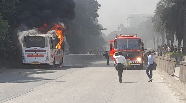 MSRTC bus catches fire in Pune, no casualties | Pune News - The Indian ...