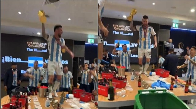 Lionel Messi dances on top of table after World Cup victory | Football ...