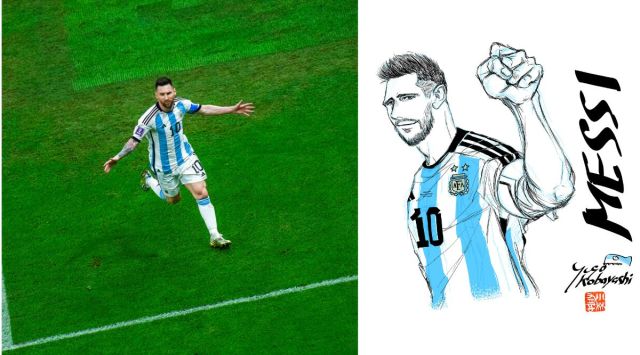 Manga creator Yugo Kobayashi doodles a trademark Messi sketch ...