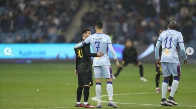 ‘Nice to see some old friends’: Ronaldo catches up with Lionel Messi ...
