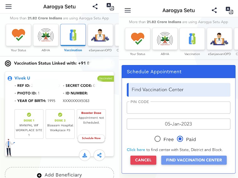 How to book COVID-19 booster dose via Aarogya Setu app
