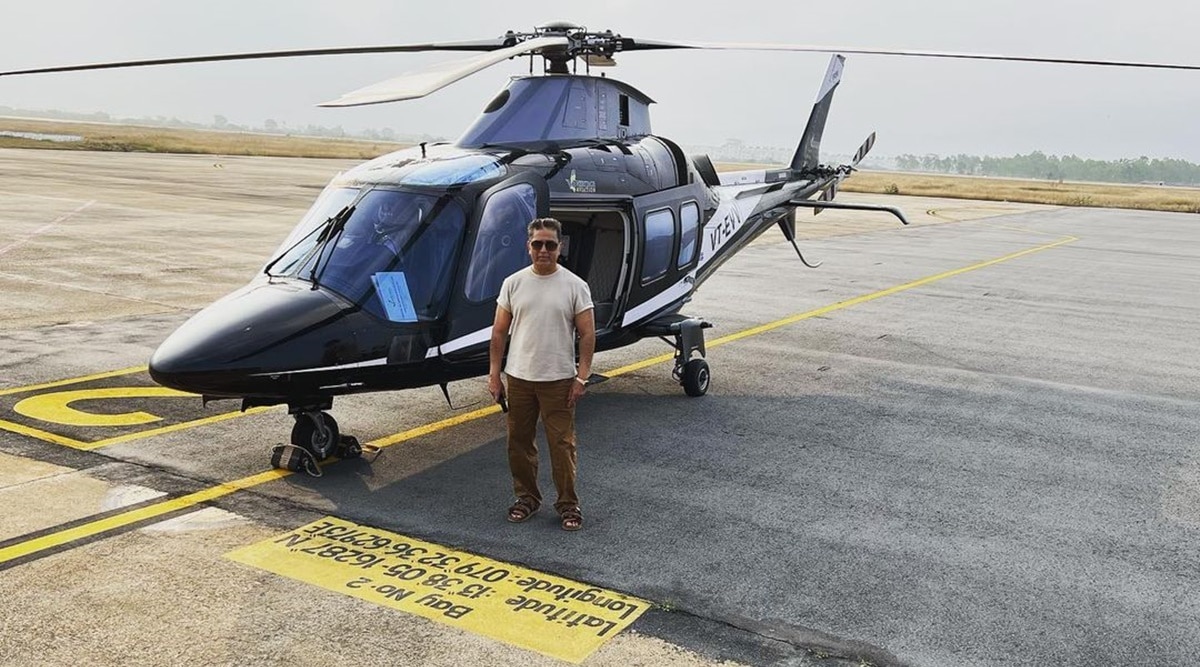 Kamal Haasan takes special helicopter to Indian 2 shooting spot. Watch ...