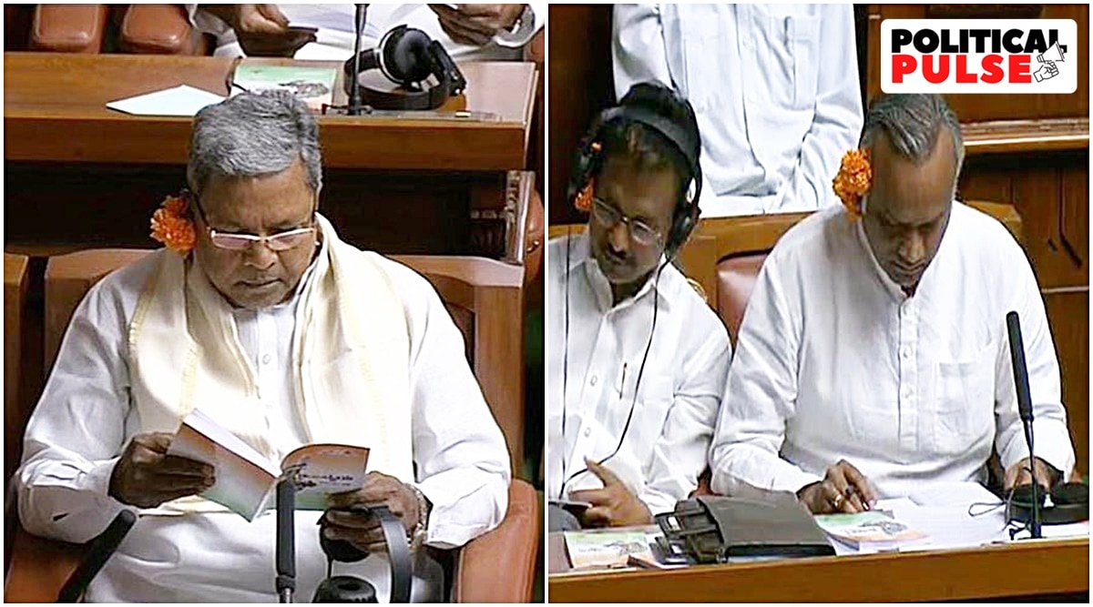 Flowers tucked behind ears, Congress leaders protest against Karnataka ...