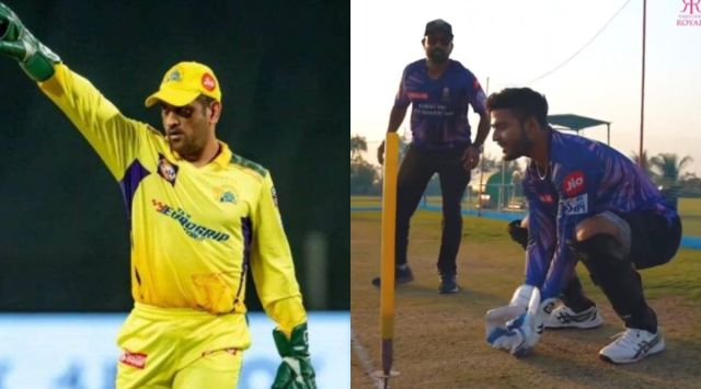 Watch: Riyan Parag imitates MS Dhoni during his wicketkeeping drills ...