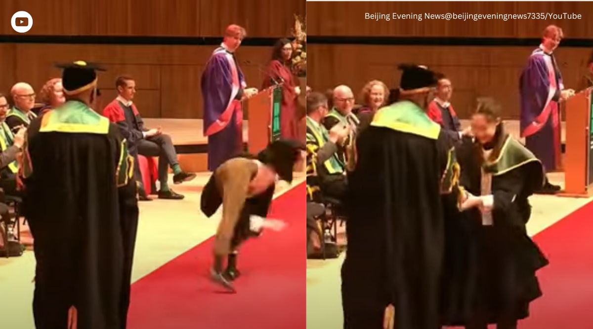 Chinese student does a somersault at a UK university graduation ...