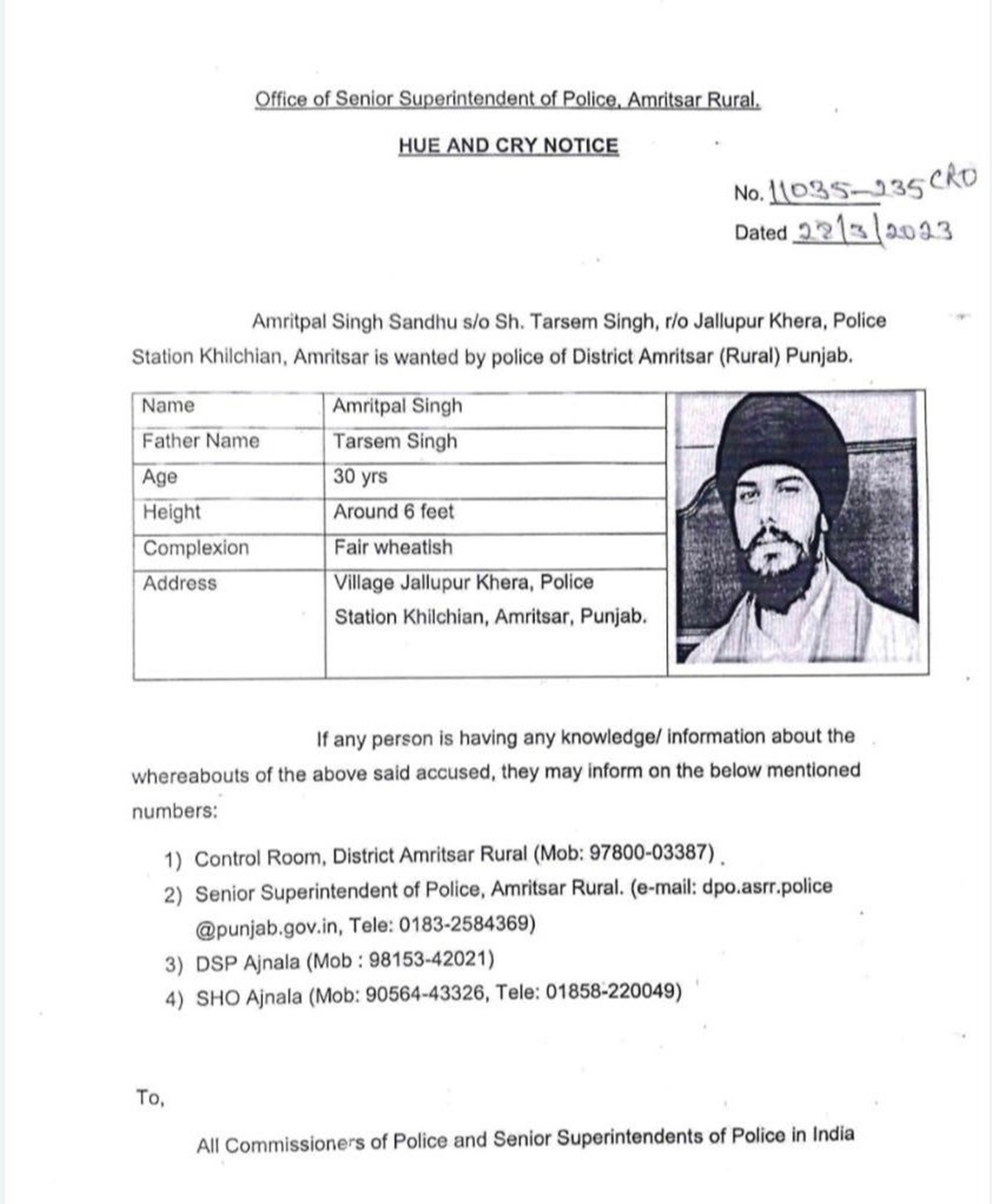 Tracing the origin of ‘hue and cry’ notice issued against Amritpal ...