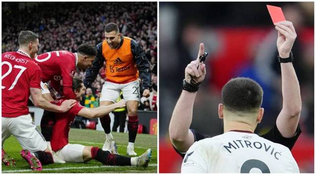 Watch: Mitrovic pushes referee, sent off in chaos at Manchester United ...