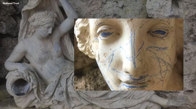 Two-century-old statue in UK defaced with blue crayon, possibly by kids ...