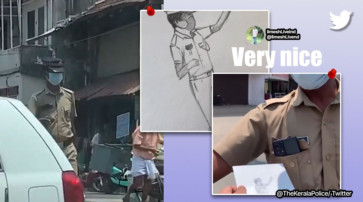 Artist surprises traffic cop with his portrait. Watch video | Trending ...