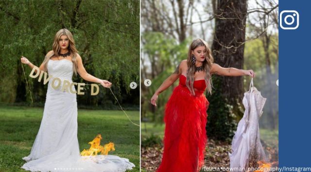 Woman celebrates divorce by burning her wedding dress during photoshoot ...