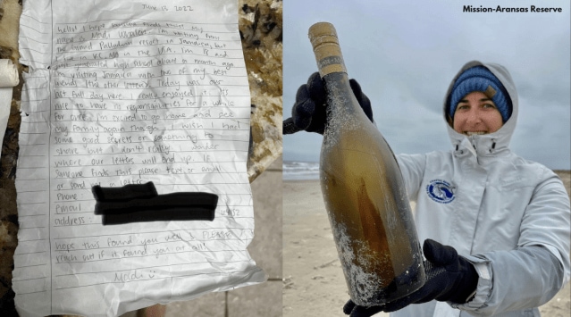 Two handwritten letters discovered inside glass bottles washed up on US ...