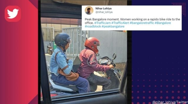 Woman works on a laptop while riding pillion in Bengaluru, triggers ...