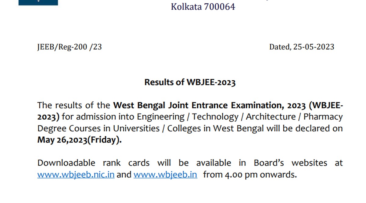 WBJEE 2023 Result Declared: List of websites to check, download score ...