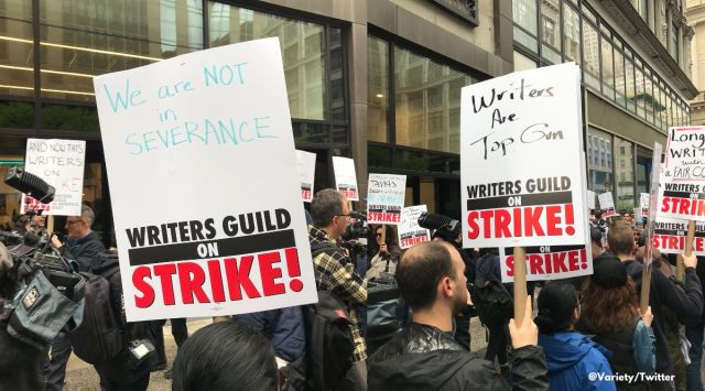 ‘Pay writers or we’ll spoil Succession’: Some of the best slogans at US ...