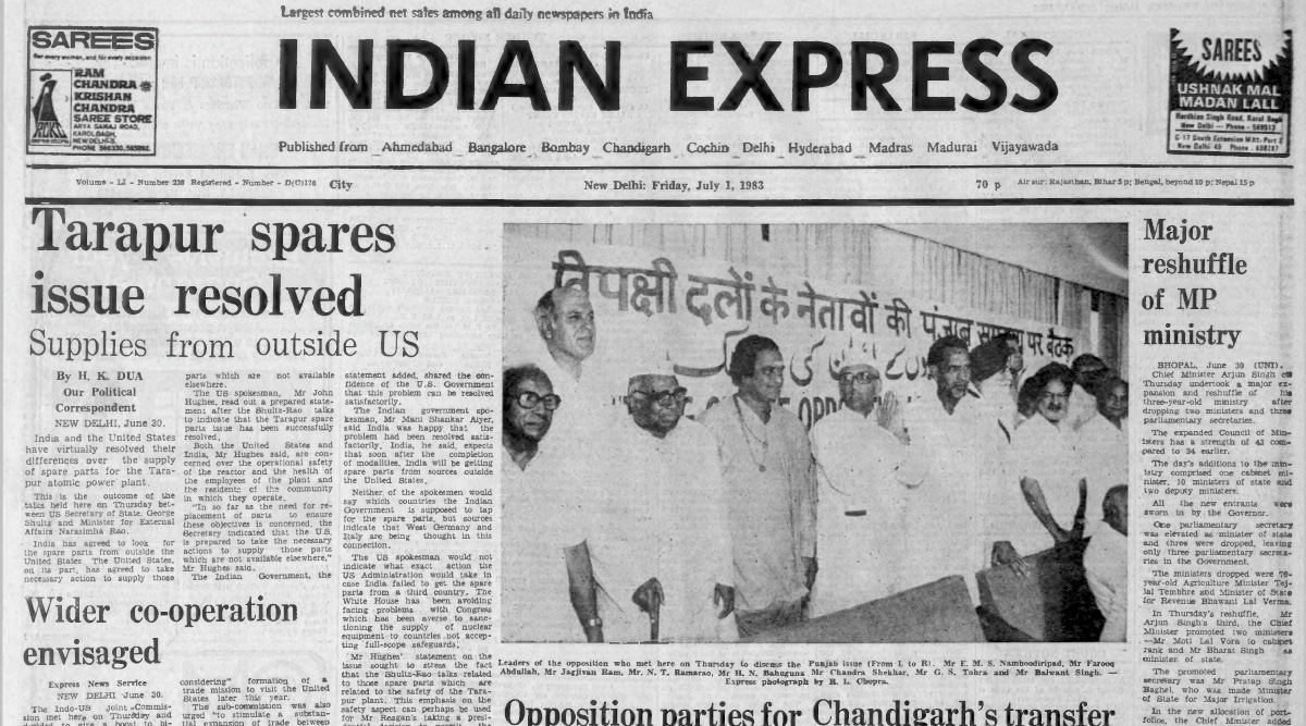 July 1, 1983, Forty Years Ago: Tarapur Issue | The Indian Express