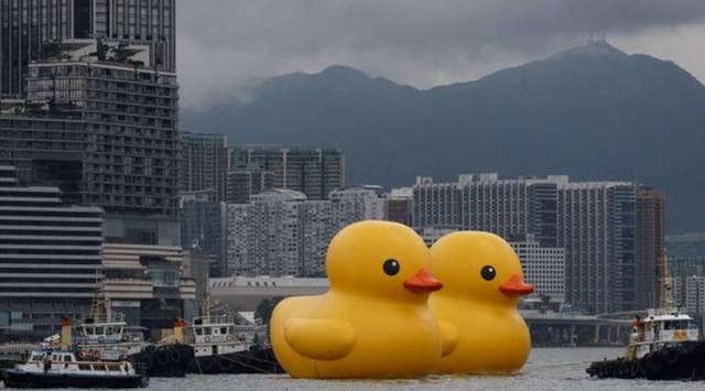 Two giant rubber ducks debut in Hong Kong in bid to drive ‘double ...