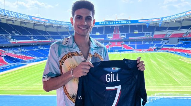 Shubman Gill poses with Paris Saint Germain jersey at Parc des Princes ...