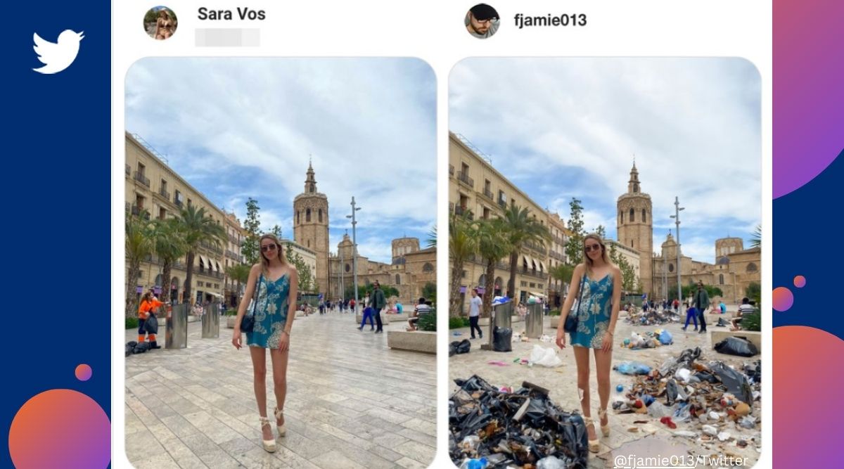 Woman asks graphic designer to remove worker picking trash from ...