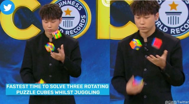 Chinese man smashes record for solving rotating puzzle cubes while ...