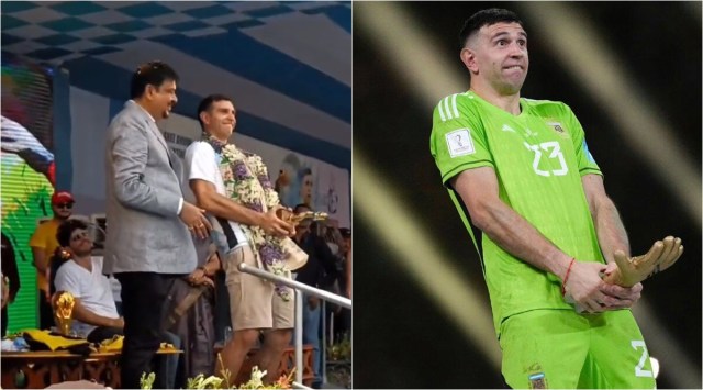 Watch: Emiliano Martinez emulates controversial World Cup gesture on ...