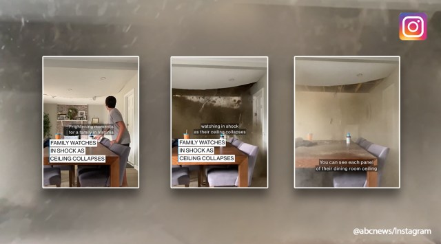 Family watches in shock as dining room ceiling collapses, crash caught ...