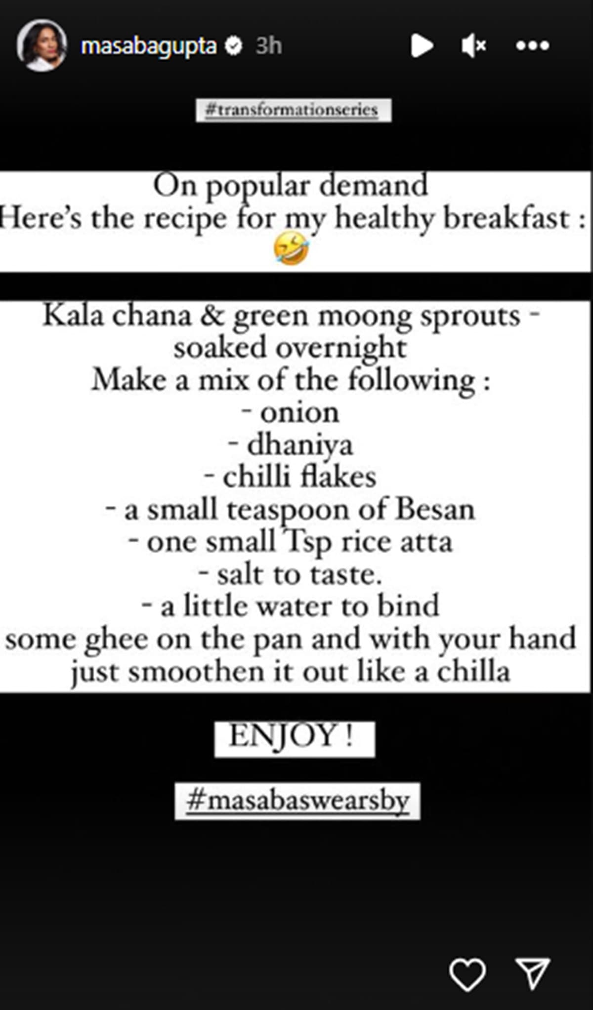 Masaba Gupta savours ‘yummy’ kala chana, green moong chilla; know ...