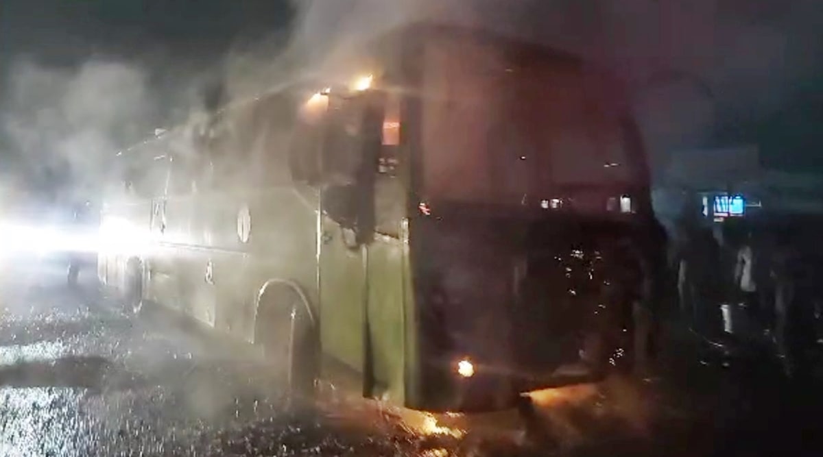 Guntur-bound state bus catches fire on the outskirts of Hyderabad; no ...