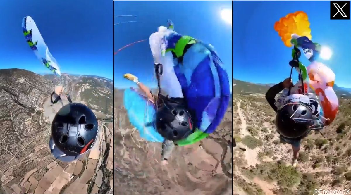 Man’s parachute ropes get tangled when he is about to land. Watch heart ...