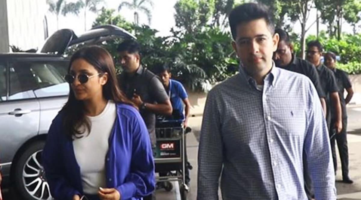 Raghav Chadha, Parineeti Chopra spotted together at airport twinning in ...