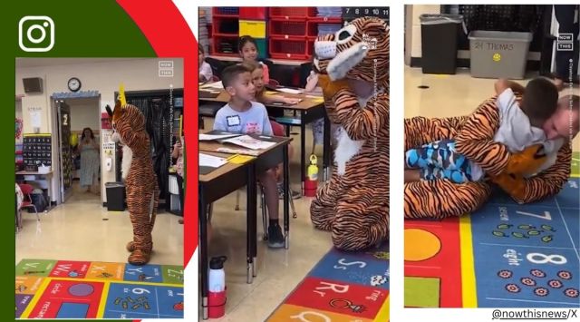 US soldier who was away for a year surprises son by dressing up as ...