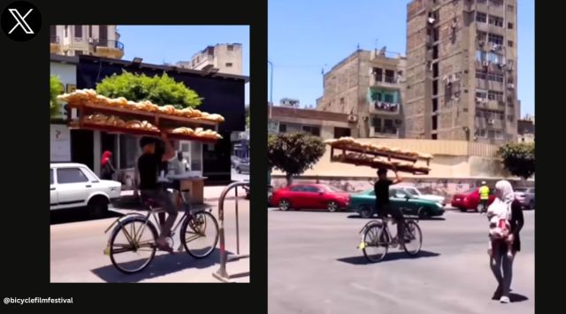 Watch: Cyclist glides through traffic while carrying heavy bread trays ...