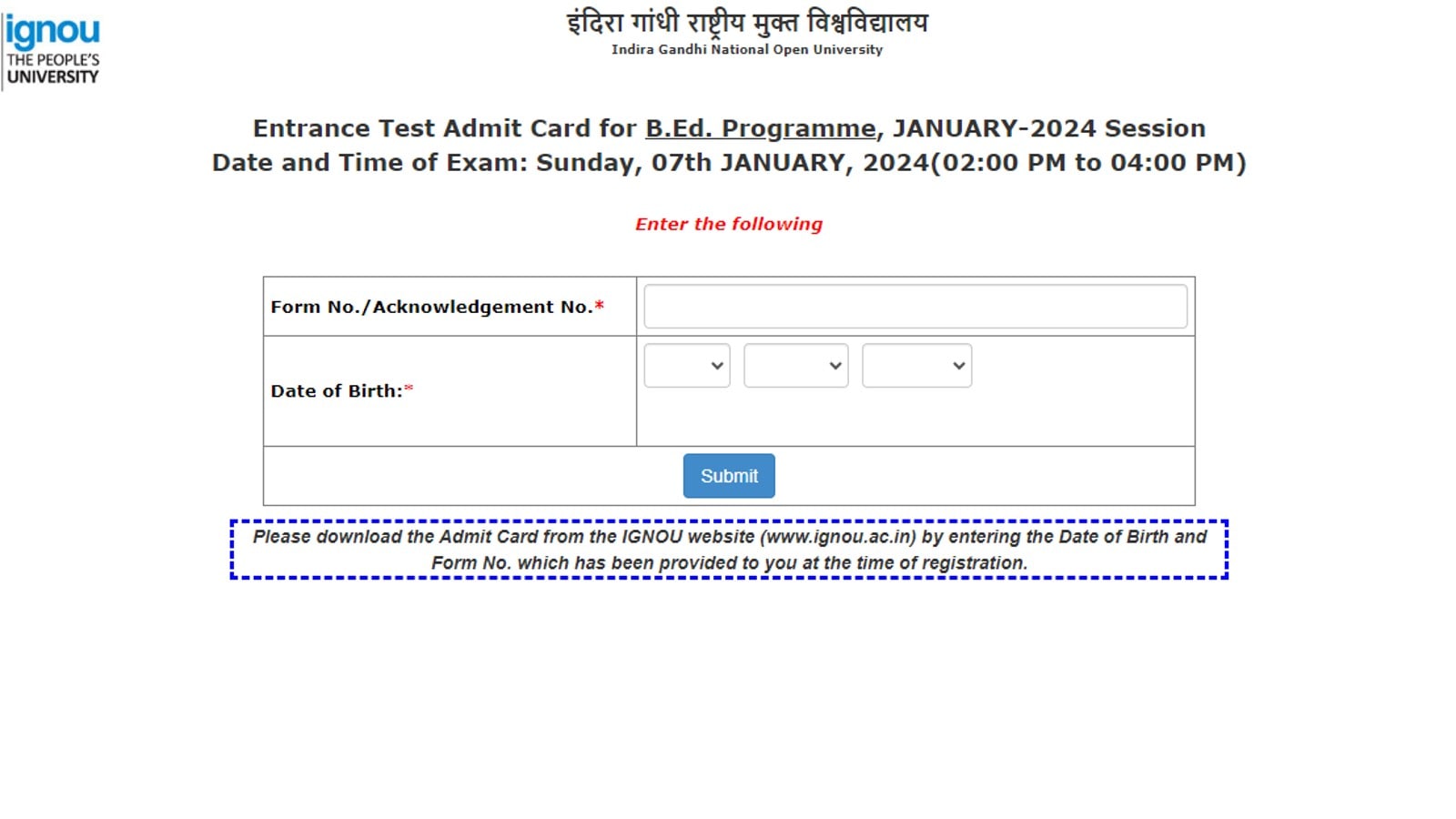 IGNOU BEd 2024: Admit cards out at ignou.ac.in, exam on January 7 ...