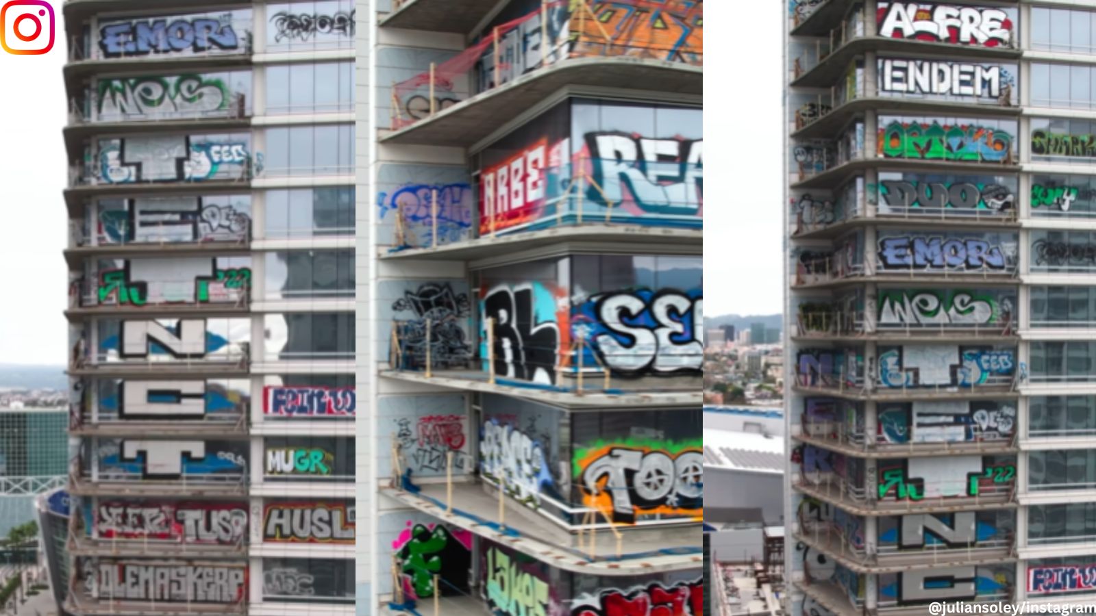 Skyscraper sprayed with art, this massive graffiti installation in Los ...