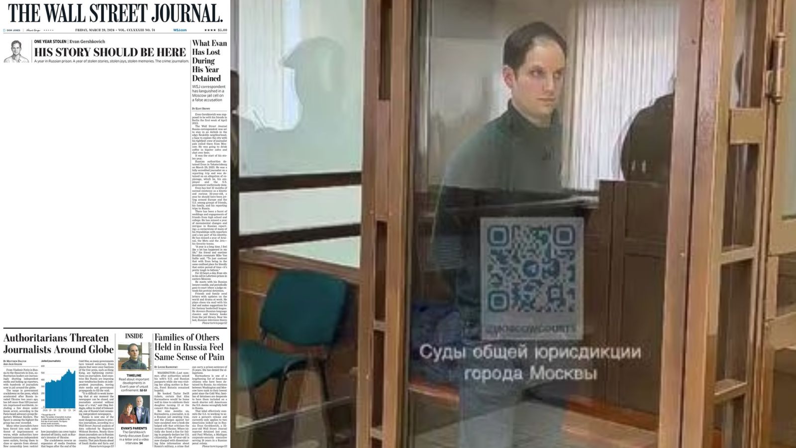 WSJ marks one year of journalist’s detention in Russia with blank front ...