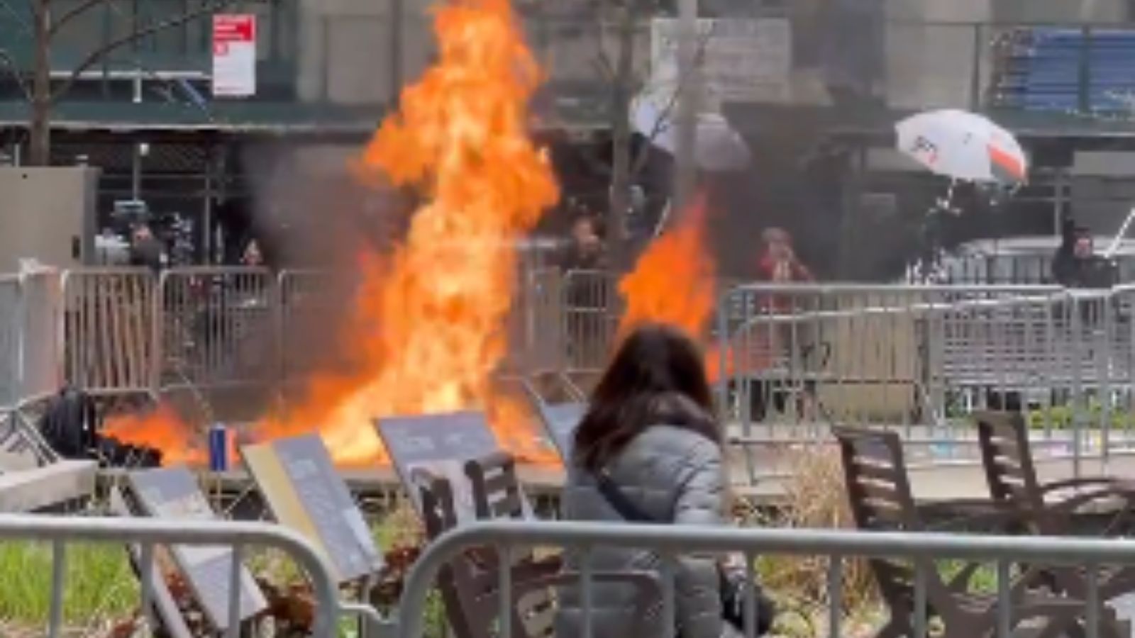 Person in flames outside New York courthouse where Trump trial underway ...