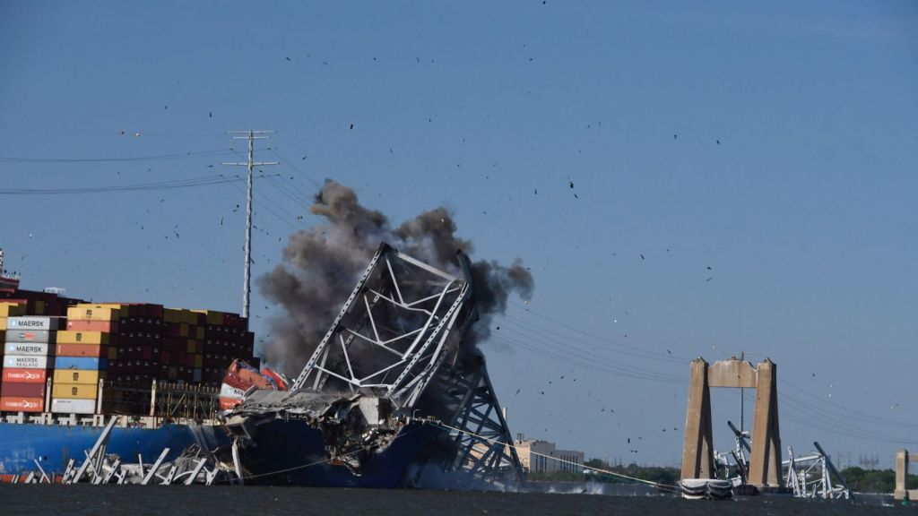 Watch | Collapsed Baltimore bridge blown up in controlled demolition ...