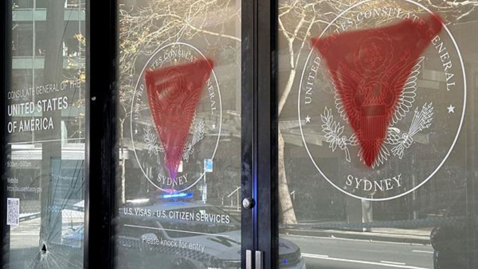 Two inverted red triangles, seen by many as a symbol of Palestinian ...