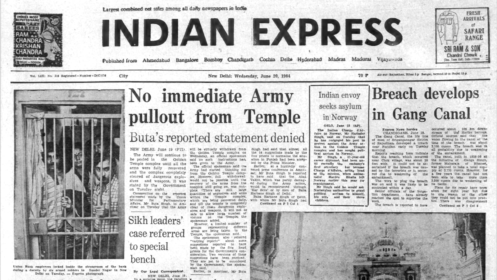 June 20, 1984, Forty Years Ago | Operation Blue Star fallout: Norway ...