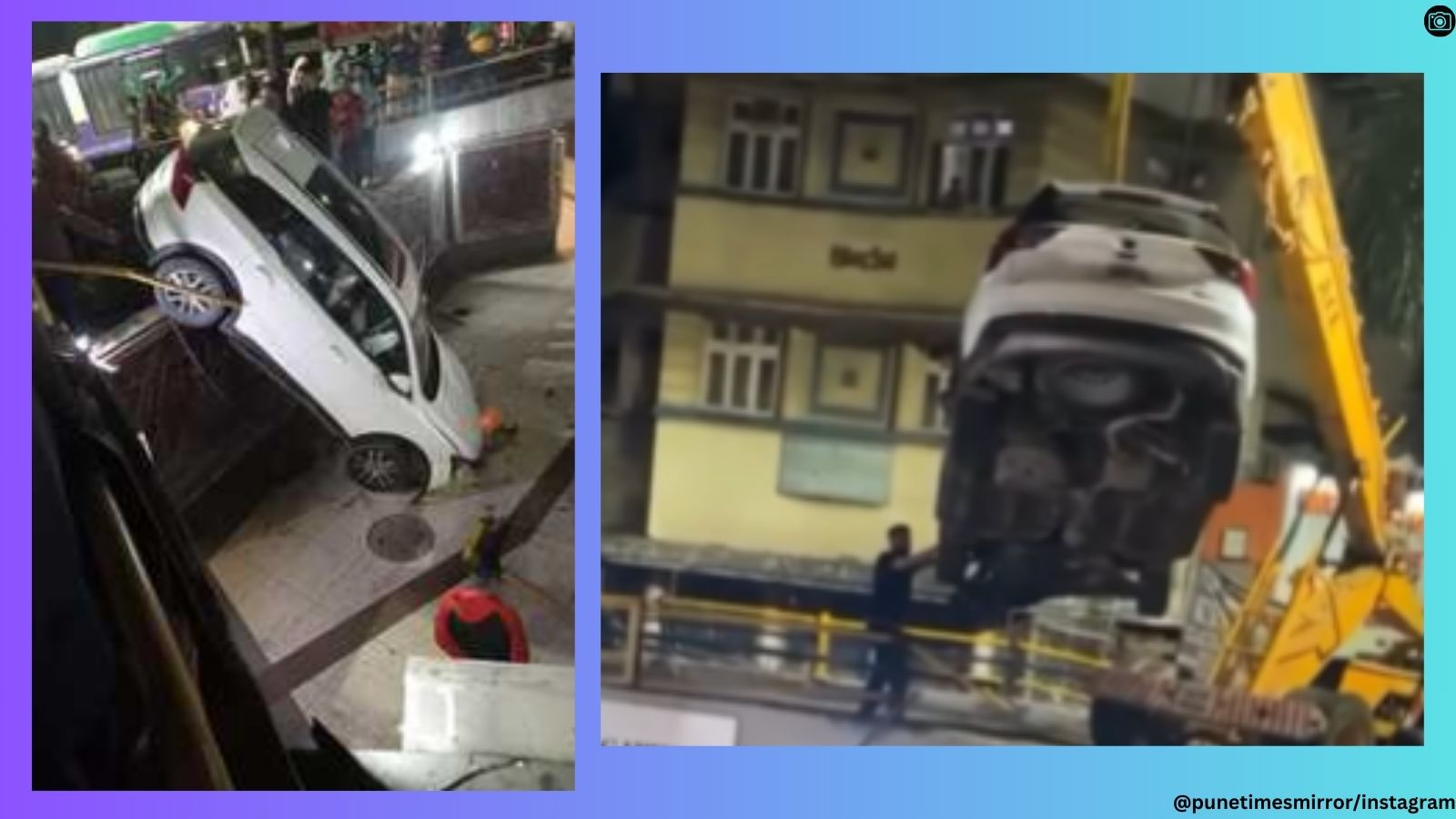 Speeding car crashes into Pune subway from bridge; rescue video goes ...