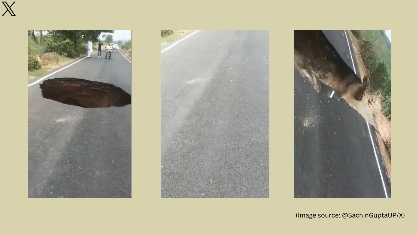 Watch: Newly-built road caves in as canal water floods nearby fields in ...