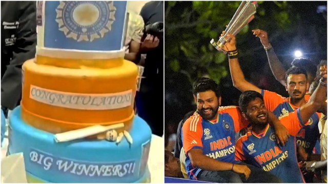 Indian cricket team welcomed home with cake resembling T20 World Cup ...