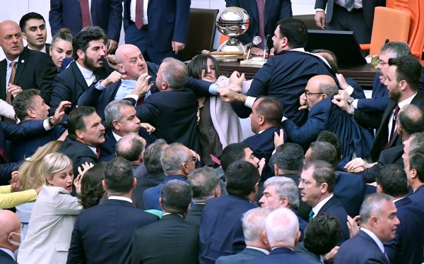 Watch | Turkey parliament in chaos: Fistfight erupts over jailed MP ...
