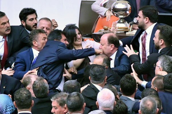 Watch | Turkey parliament in chaos: Fistfight erupts over jailed MP ...
