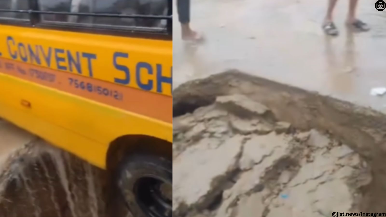 WATCH: School bus gets trapped as road caves in forming a sinkhole in ...