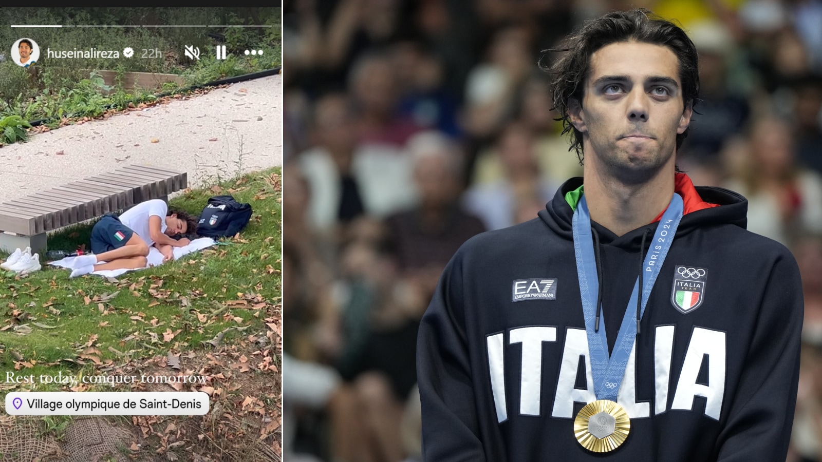 Olympic gold medalist Thomas Ceccon sleeps in park after complaining ...