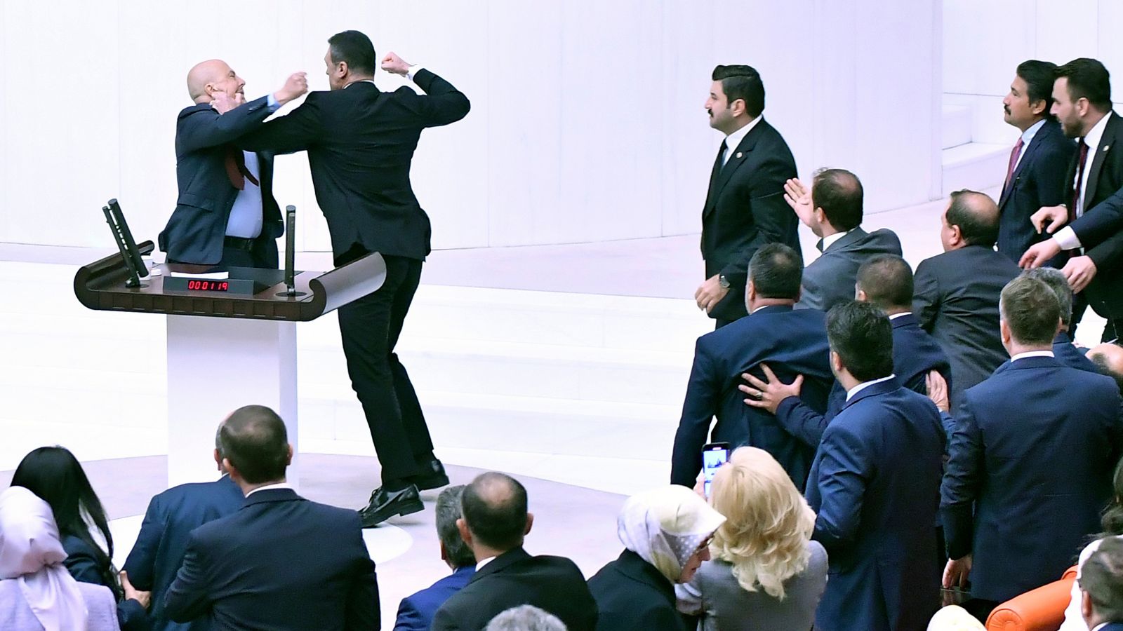 Watch | Turkey parliament in chaos: Fistfight erupts over jailed MP ...