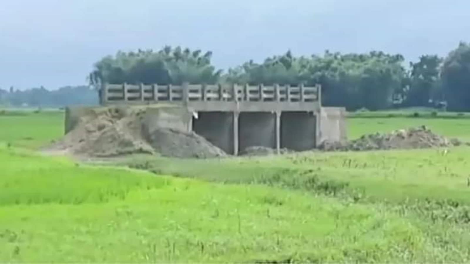 Bridge built in open field at Bihar village, no road on either side ...